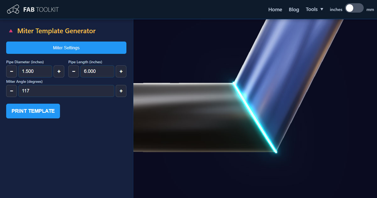 Pipe Miter Template Generator - Free Online Tool | FAB Toolkit